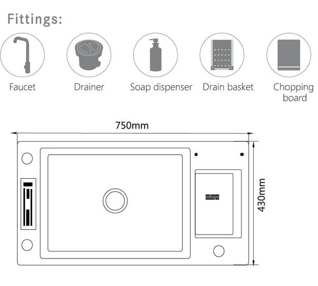 7543-HM Modern Stainless Steel Double Compartment Kitchen Sink (without ...